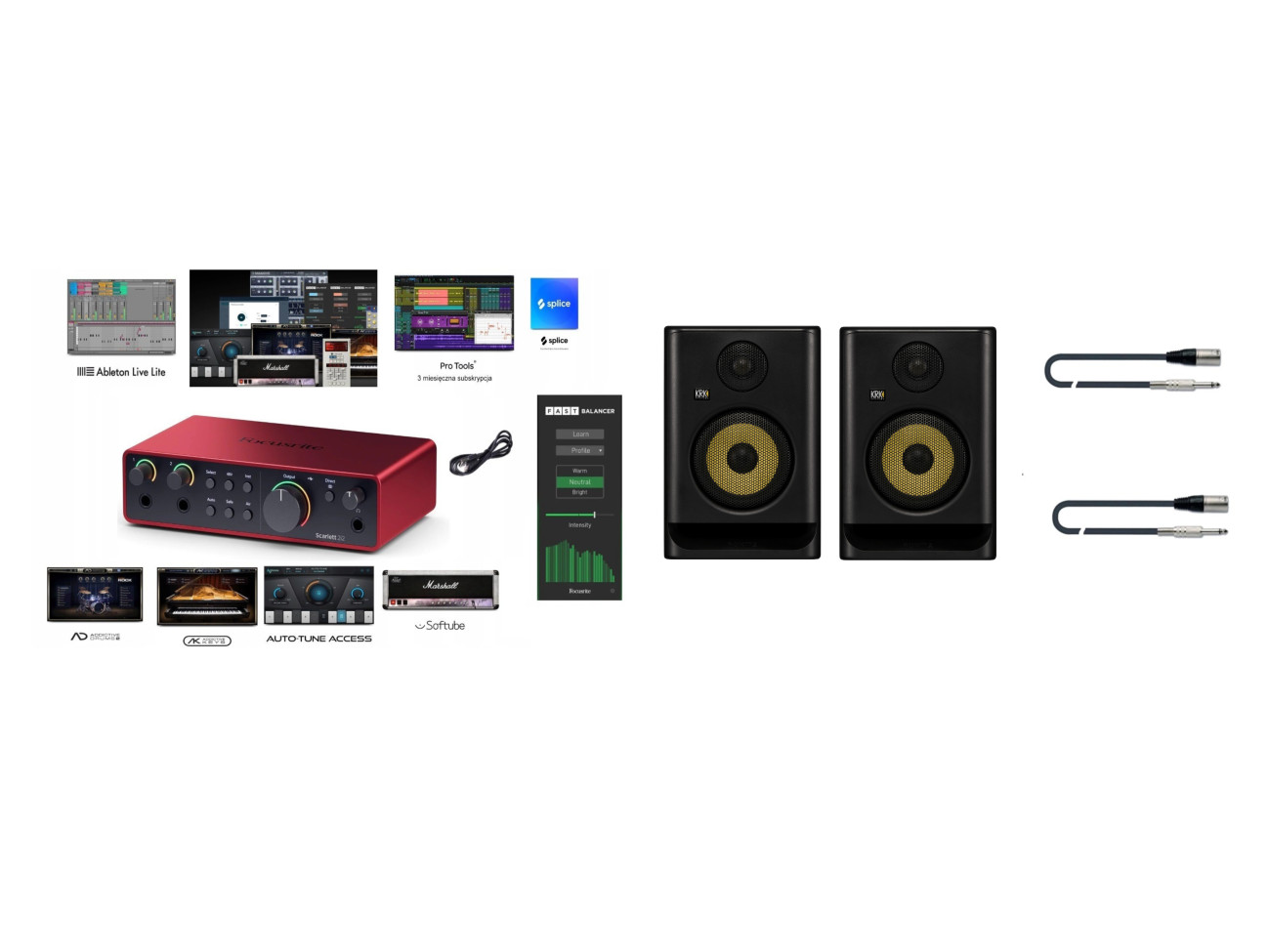 Focusrite Scarlett 2i2 4th Gen + KRK ROKIT 7 G5 (PARA)+ KABLE - Riff.net.pl