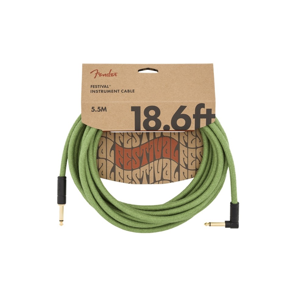 FENDER FESTIVAL 18,6 ANGLE CABLE PURE HEMP GREEN KABEL INSTRUMENTALNY 5 ...